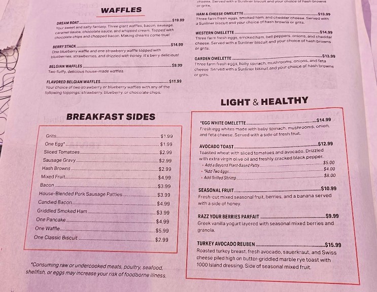 Sunliner Diner Restaurant Menu | Pigeon Forge 50s Diner